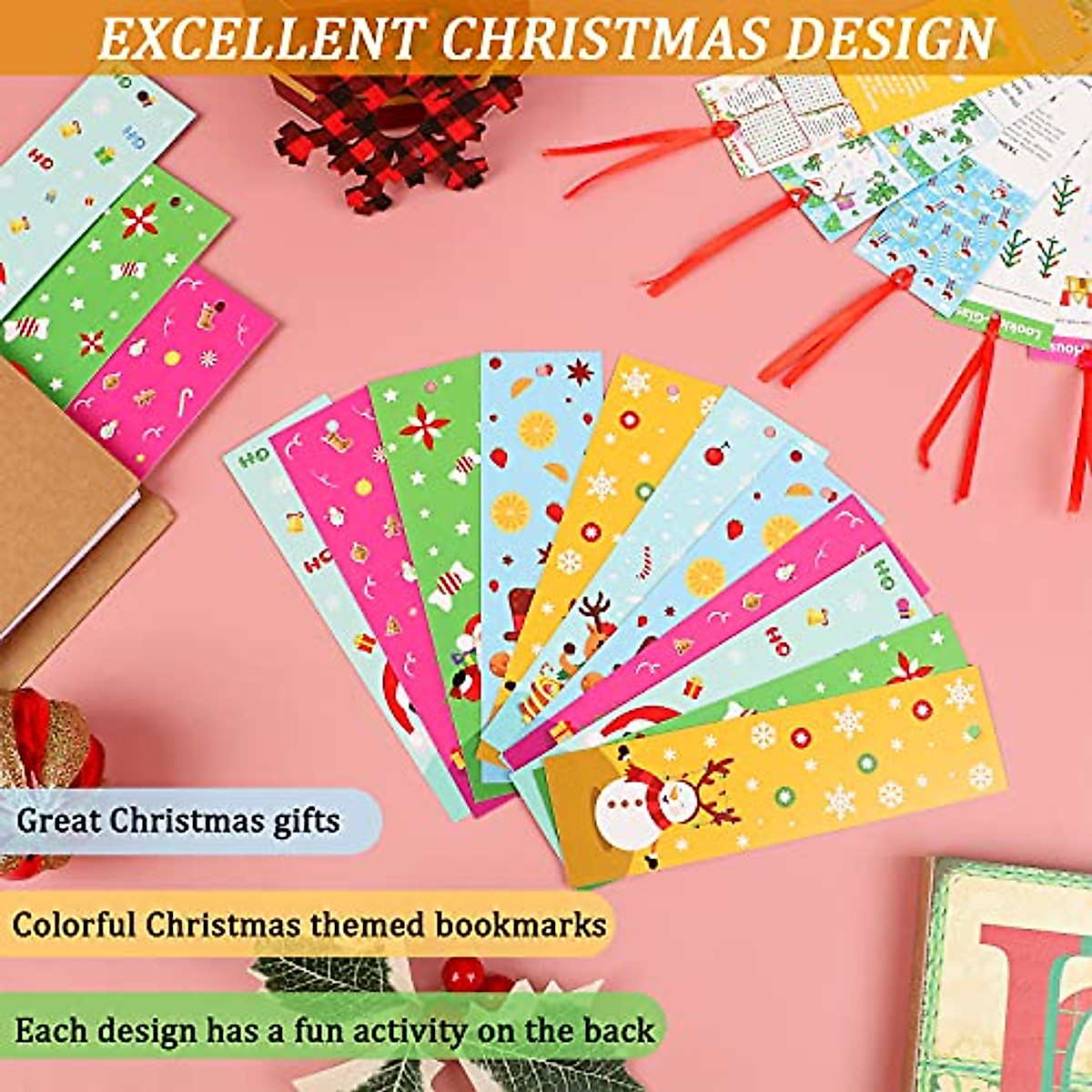 72 PCS Christmas Holiday Bookmarks Christmas Bookmarks Bookmarks for Students Xmas Bookmarks with Santa Snowman Reindeer Christmas Tree Design Christmas Bookmarks for Kids