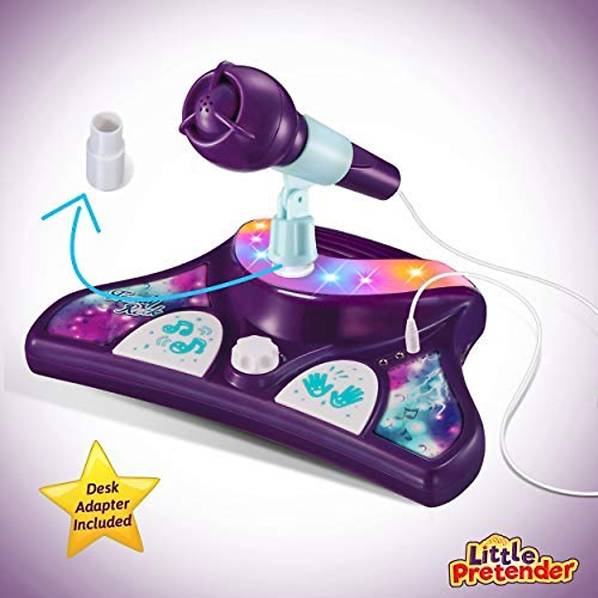 Little Pretender Kids Karaoke Machine with 2 Microphones & Adjustable Stand, Music Sing Along with Flashing Stage Lights and Pedals for Fun Musical Effects