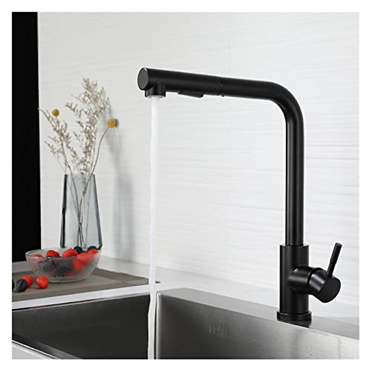 JEMITA Pull Out Kitchen Sink Faucet Silver Black Stainless Steel Single Handle Hot & Cold Mixer Tap Stream Sprayer Head Swivel Faucets (Color : Silver)