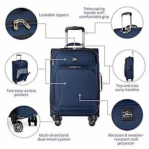 Skyway Epic Softside Large Checked Luggage - Lightweight Suitcase with Wheels | TSA Approved Travel Bag | Spinner Suitcase | Large Luggage Set with Telescoping Handle, 28 inch, Surf Blue