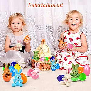 FLY2SKY 12 Packs Easter Egg Basket Stuffers Plush Bunny Plastic Easter Eggs Fillers Kids Party Favors Surprise Easter Eggs Hunt Games Supplies Birthday Gifts Toddler Girls Toys Goodies Bags