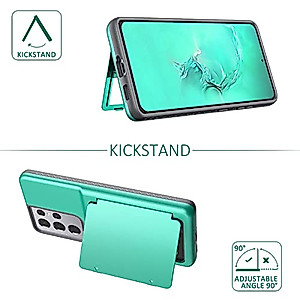 WeLoveCase for Samsung Galaxy S21 Ultra Wallet Case with Credit Card Holder & Hidden Mirror, Defender Protective Shockproof Heavy Duty Phone Cover for Samsung Galaxy S21 Ultra 5G, 6.8 inch Mint