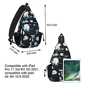 MOSISO Sling Backpack, Myrtle Flower Crossbody Travel Hiking Daypack Chest Bag with Anti-theft Pocket, Black