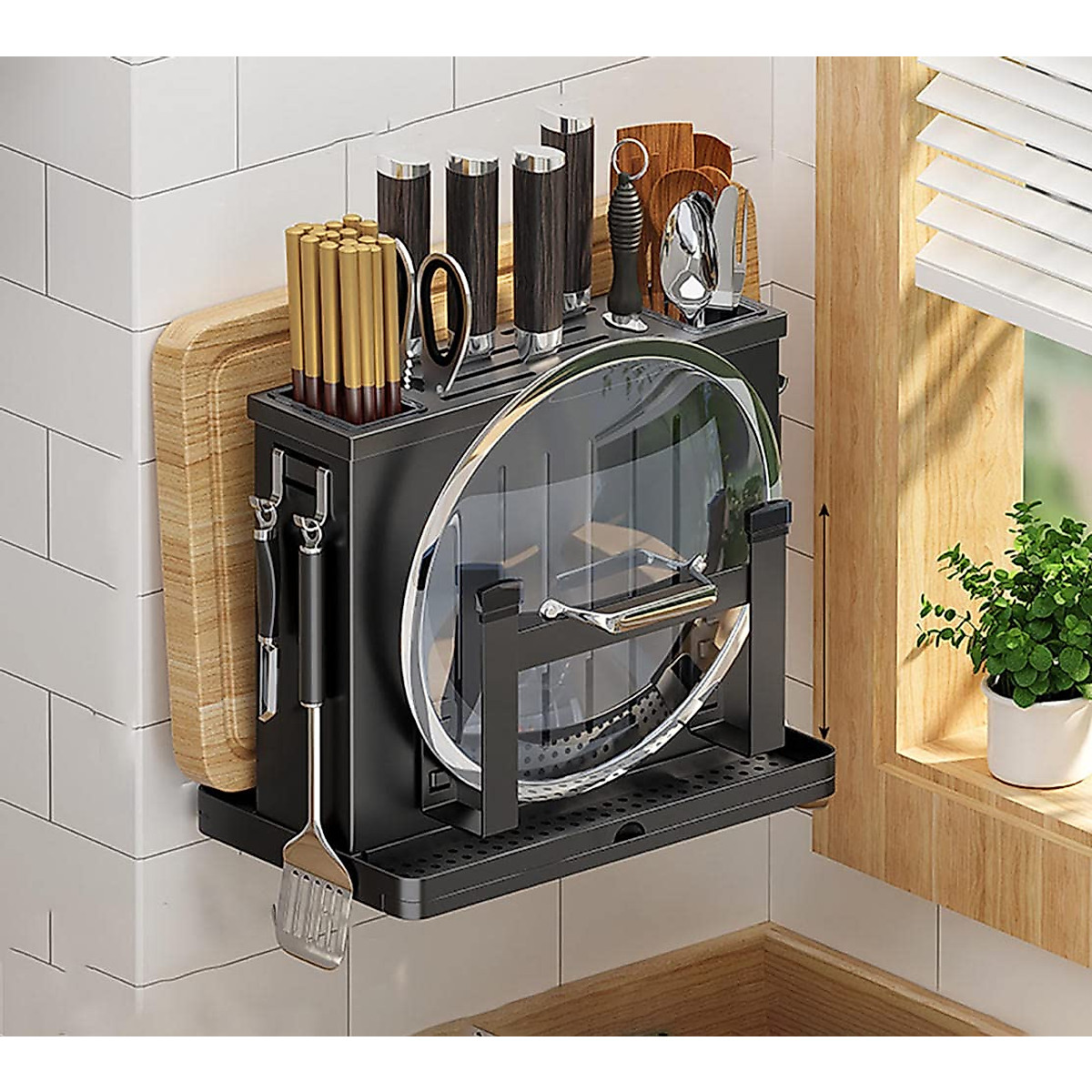 MYBAQ,Kitchen Knife Rack,Knife Holder for Kitchen Counter,Knife Rack,Knife Organizer,Stainless Steel Knife Holder,30 * 16 * 26.3cm,Features: Wall mountable Without Holes, Large Capacity