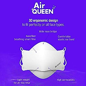 AIRQUEEN 3-Layer Nano-Filter Face Mask for Adults, 30 Pack White, Lightweight and Breathable Face Mask with Soft and Elastic Ear Loop, Reusable Face Mask