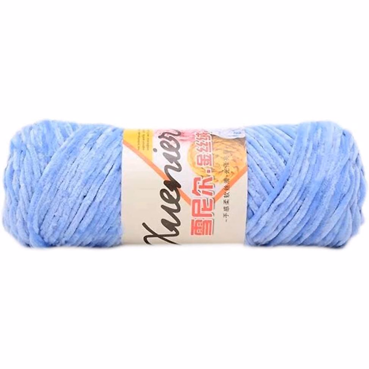 Light Blue Solid Color Hand Woven Thick Crochet Thread Chenille Velvet Yarn Soft Wrapping for Craft Scarves Sports Blankets 100g