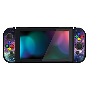 PlayVital Purple Galaxy Protective Case for Nintendo Switch, Soft TPU Slim Case Cover for Nintendo Switch Joycon Console with Colorful ABXY Direction Button Caps