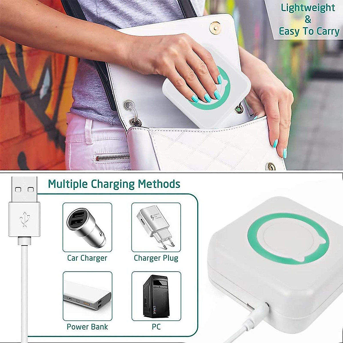 TVAIGER Mini Printer Portable, Wireless Bluetooth Thermal Sticker Printers with 6 Rolls Printing Paper, Compatible with Android iOS for Label Receipt Photo Notes and Memos (Green)