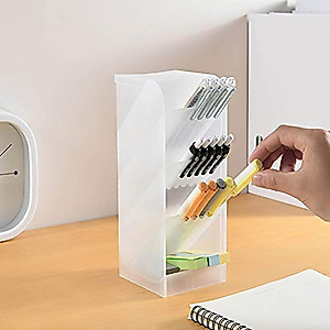 Marbrasse 3 Pcs Big Desk Organizer- Pen Organizer Storage for Office, School, Home Supplies, Translucent White Pen Storage Holder, High Capacity, Set of 3, 12 Compartments (White Big Pen Holder)