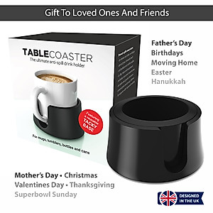 HIT PRODUCTS TableCoaster - Original Anti-Spill Table and Desk Cup Holder, Jet Black - RV and Boat Drink Holder, A Tip-Proof Coaster with Tacky Base and Walled Profile to Prevent Spilled Drinks