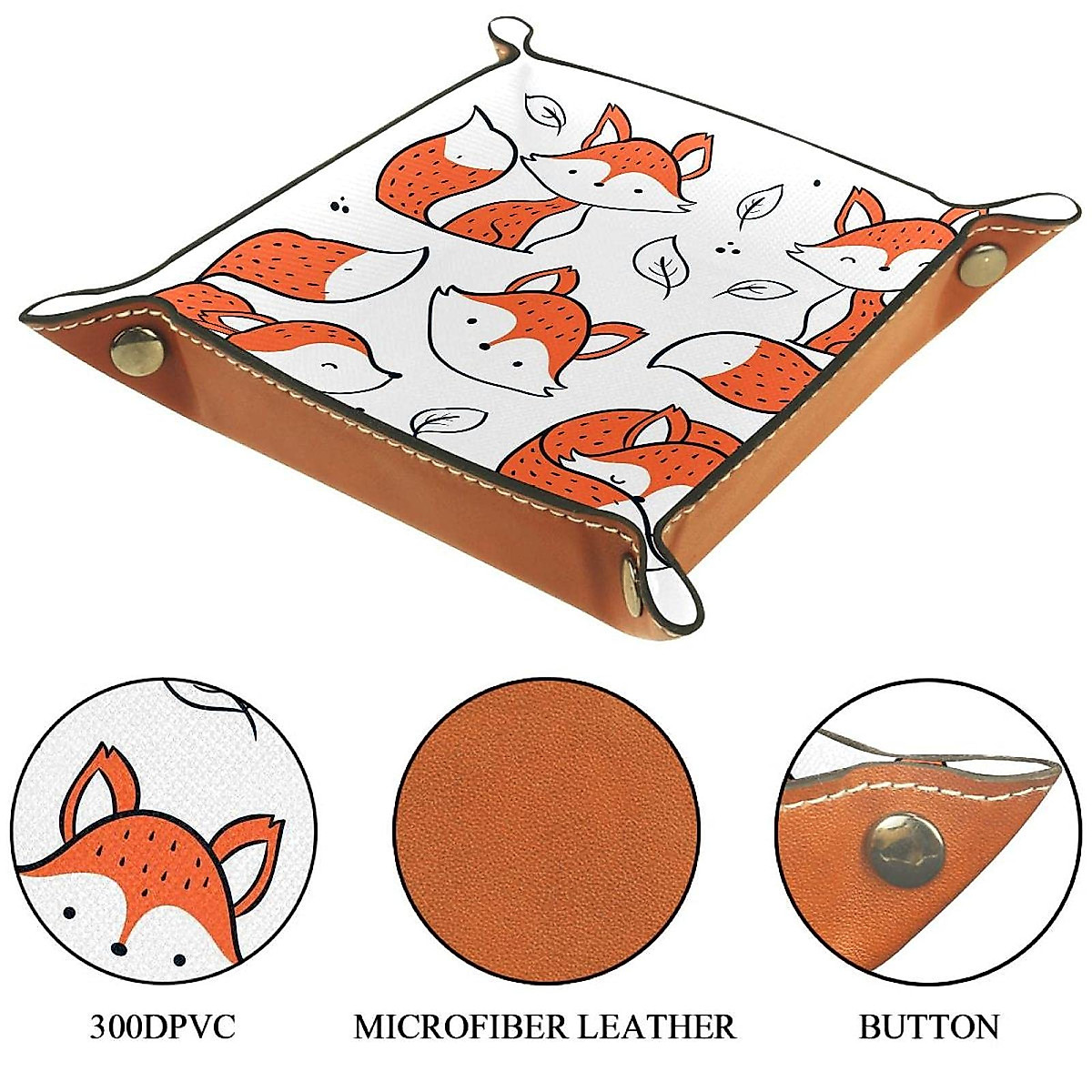 Lagerery Dice Tray Fox Dice Rolling Tray Holder Storage Box for RPG DND Table Games Double Sided Folding Thick PU Leather 16x16cm