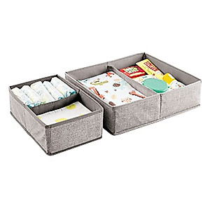 mDesign Fabric Drawer Organizer Bins, Kids/Baby Nursery Dresser, Closet, Shelf, Playroom Organization, Hold Clothes, Toys, Diapers, Bibs, Blankets, Lido Collection, Set of 2, 3 Pack, Linen/Tan