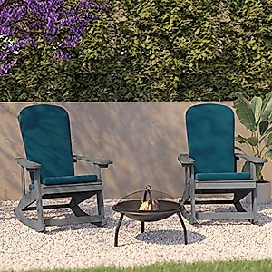 Flash Furniture Savannah Rocking Adirondack Chairs Poly Resin Frame All-Weather Cushions-Indoor/Outdoor Use, Set of 2, Gray/Teal