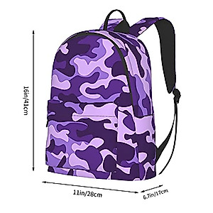 Famame 16 Inch Backpack Military Camouflage Purple Camo Print Laptop Backpack Shoulder Bag College School Bookbag Large Casual Daypack
