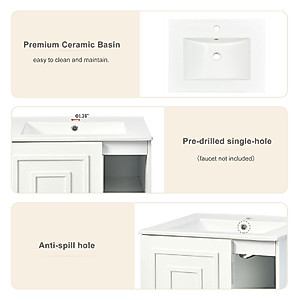 Appot 24inch Bathroom Vanity Sink Combo for Small Space, Bath Room Vanities with Ceramic Basin, Gold Legs and Semi-Open Storage(Faucet Not Included)