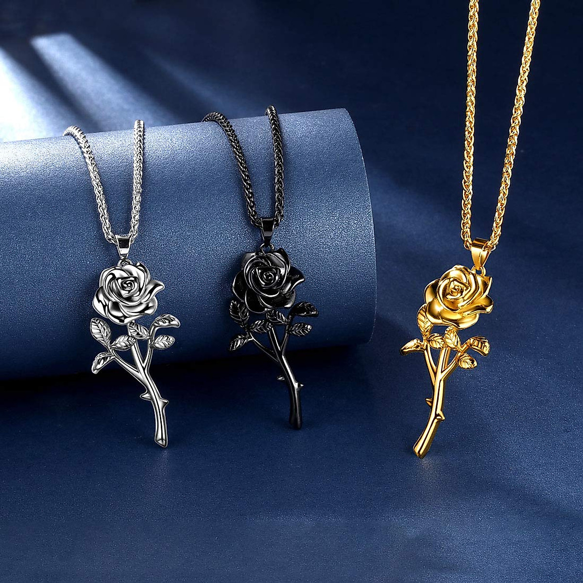 beautlace Rose Necklaces Black Gun Plated Flower Pendant Elegant Jewelry Gifts for Women KP0072K
