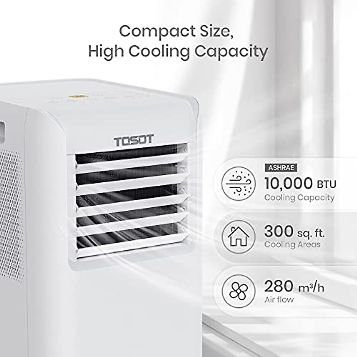 TOSOT 10,000 BTU Air Conditioner Easier to Install, Quiet and 3-in-1 Portable AC, Dehumidifier, Fan for Rooms Up to 300 sq ft, Aovia Series, White
