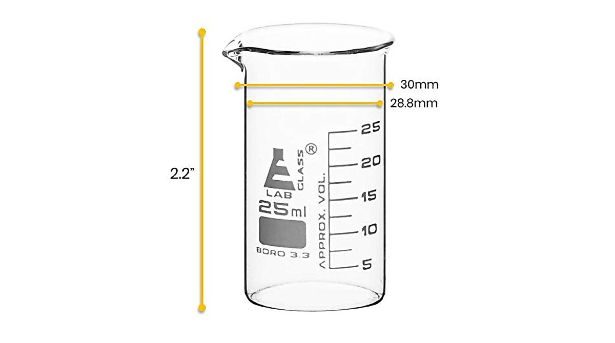EISCO 25ml Tall Beaker with Spout - Borosilicate Glass