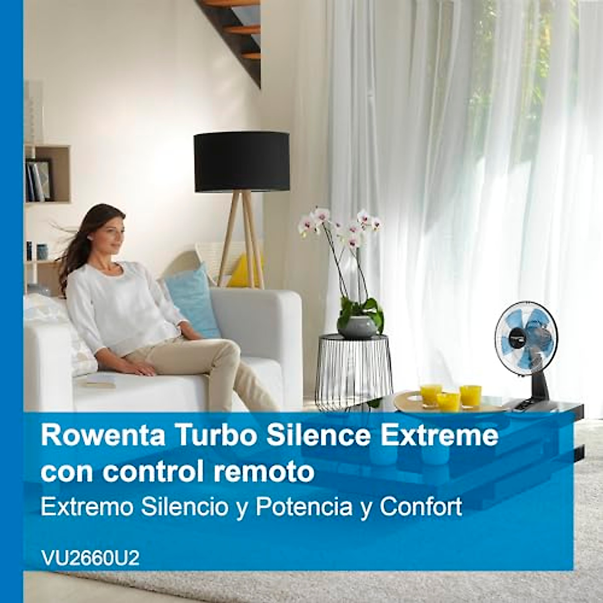 Rowenta, Desk Fan, Turbo Silence Table Fan with Remote, 18 Inches, Ultra Quiet Fan for Bedroom, Oscillating, Portable, 5 Speeds, Black, Indoor, VU2660