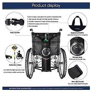 Kakalote Oxygen Backpack Holder Bag for Wheelchair Walker Carrier Portable Oxygen Tank Bag, Black Reflective Stripe Storage Pouch Oxygen Cylinder Bag (Black)