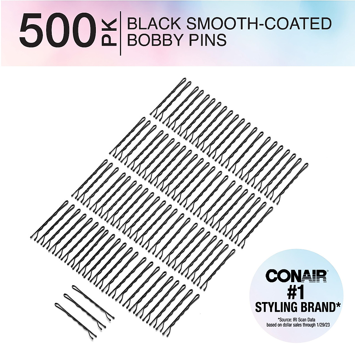 Conair Bobby Hair Pins, Black Bobby Pins in Storage Tub, 500 Pack