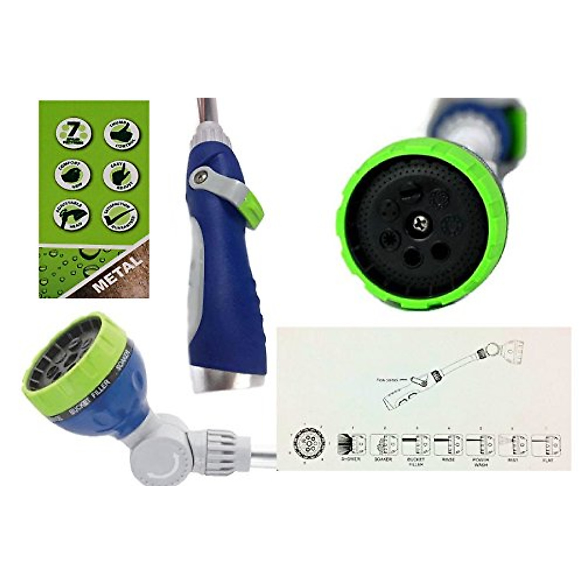 Do it Best 16 inch Lawn and Garden Hose Nozzle Sprayer Wand with 7 Adjustable Spray Patterns, One Touch Shutoff Valve, and Easy Adjustable Head