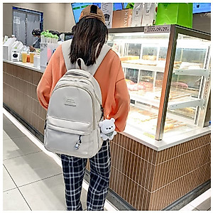 GRYPIT Kawaii Cute Aesthetic Backpack with Cute Accessory Cute Bag Charm (Stone White)