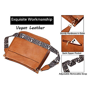 Wxnow Bucket Hobo Bags for Women Vegan Leather Purse Fashion Shoulder Bag Cross-body with Leopard Guitar Strap, Brown