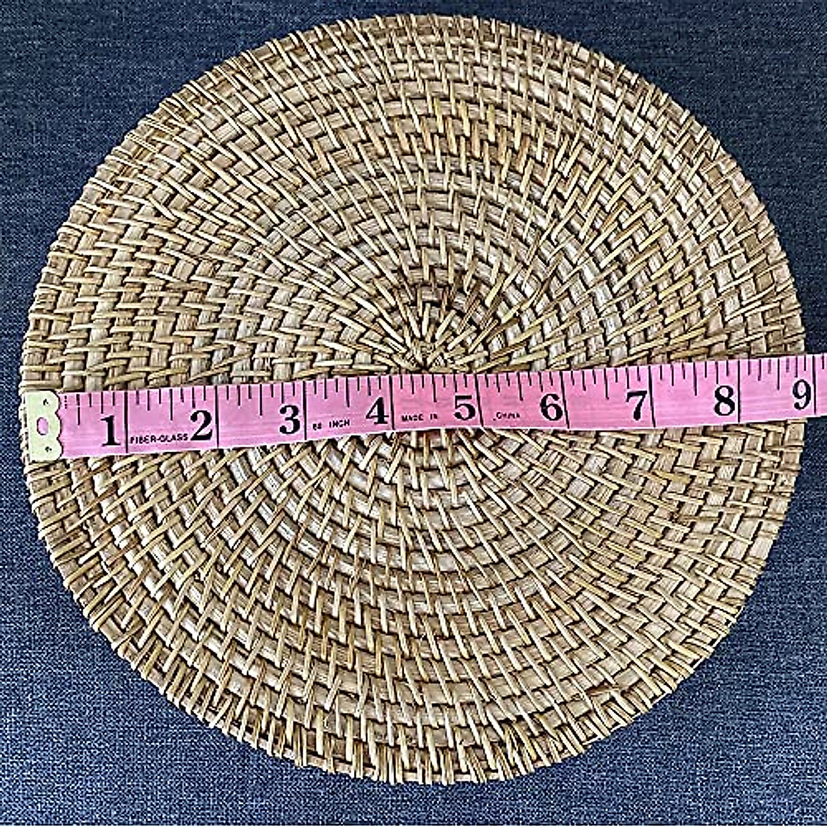 YIWEN Rattan Woven Round Basket, Round Rattan Woven Serving Tray with Handles for Bread Fruit Vegetables, Restaurant Serving & Tabletop Display Baskets (8.7", 1pc)
