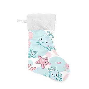 Kigai Christmas Stockings Cute Sea Life Large Candy Stockings Stuffers Kids Cute Xmas Sock Decorations 1PC for Home Holiday Party 12" x18"