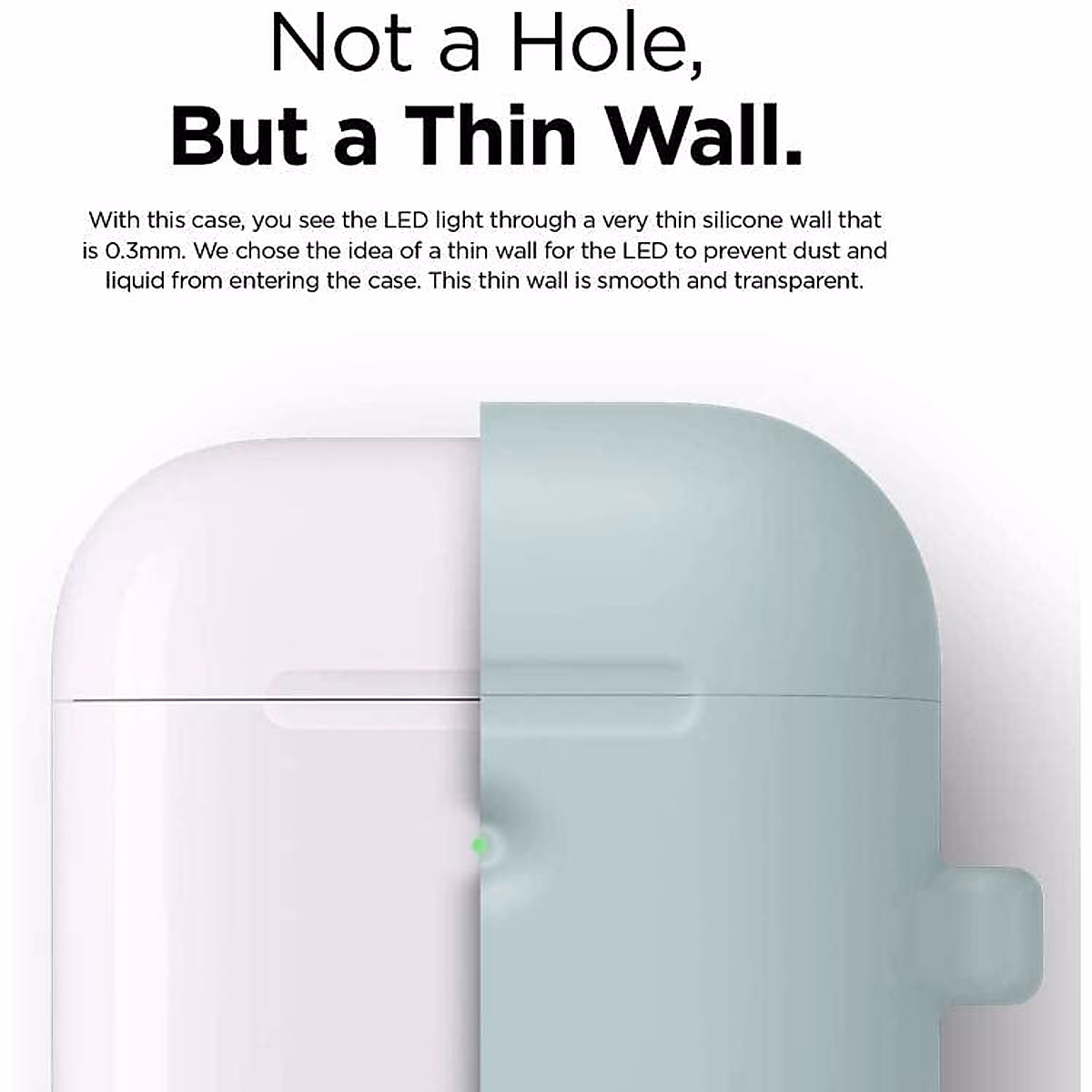 elago Silicone Case with Keychain Compatible with Apple AirPods 2 Wireless Charging Case, Front LED Visible, Anti-Slip Coating Inside, Premium Silicone [Baby Mint]