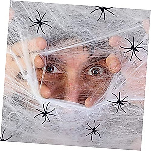 Gadpiparty 4 Sets Party Halloween Novelty for Props Fake Stretchy Cobweb Decorations Decoration with Scary Spiders and Webbing Indoor Web Decor Outdoor Spider
