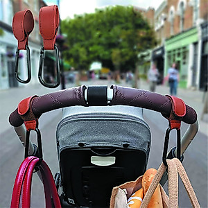 Baby Stroller Hooks,2 Pack Mommy Hook for Stroller for Hanging Diaper Bags,Purse,Stroller Organizer,Leather Stroller Hooks,Suitable for All Strollers and Trolleys Universal Stroller Clips (Black)