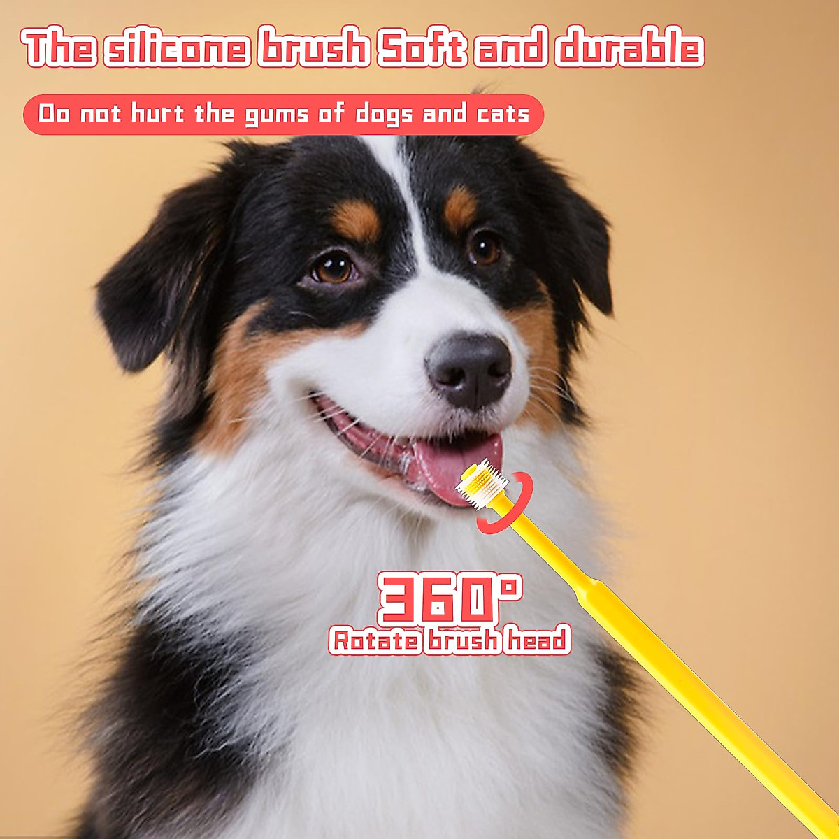 Mozeat Lens Small Cat & Dog Toothbrush, 2 Pack 360 Degree Soft Silicone Pet Toothbrush Cat Dental Care Dog Oral Hygiene Deep Clean Pet Teeth Cleaning Kit (Small Size, Orange/Purple)