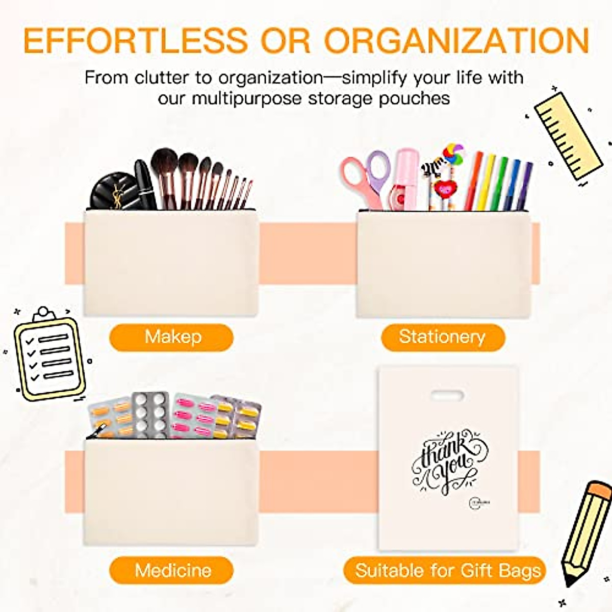 Visbouble 10 Pack Blank Craft DIY Canvas Makeup Bag - Cosmetic Bag with Zipper, Plain Pencil Case Pen Pouch for Cricut, Travel Toiletry Small Bag with 10 PCS Individual Gift Packaging