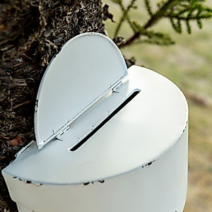 Rustic White Wall Mounted Mailbox Outdoor Metal Decorative Post Mail Box, Home Office Parcel Box with Drop Slot Secure Lock