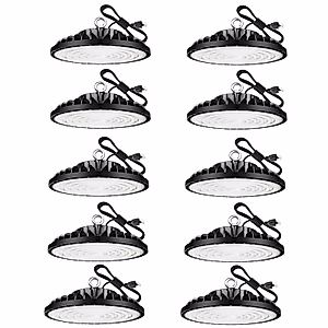 LIGHEART 10Pack UFO LED High Bay Light 300W,42000lm (Eqv.1000W MH/HPS) High Bay LED Lights, 6000K with US Plug Commercial Bay Lighting Energy Saving