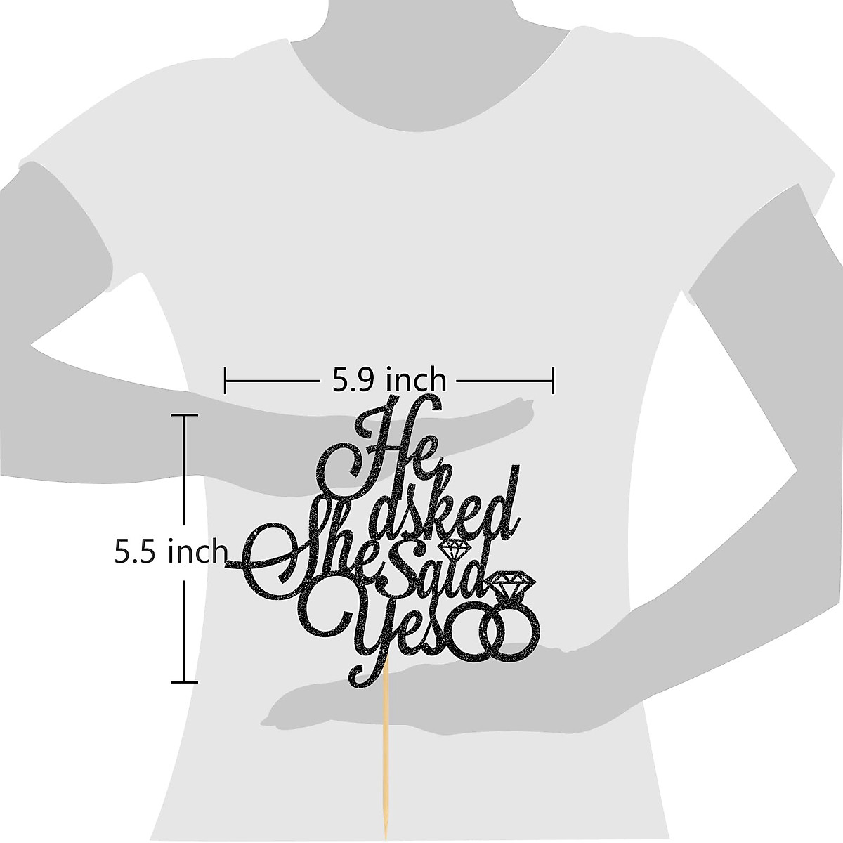 Helewilk He Asked She Said Yes Cake Topper, Groom to Be / Wedding Cake Decoration, Bridal Shower Engagement Party Party Decoration Supplies - Black Glitter