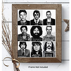 Musician Mugshot Bowie, Elvis, Johnny Cash, Jerry Garcia, Jimi Hendrix, Mick Jagger, Frank Sinatra, David Crosby, Janice Joplin Photo Wall Art - 8x10 Poster Print - Gift For Music Fans - Home Decor