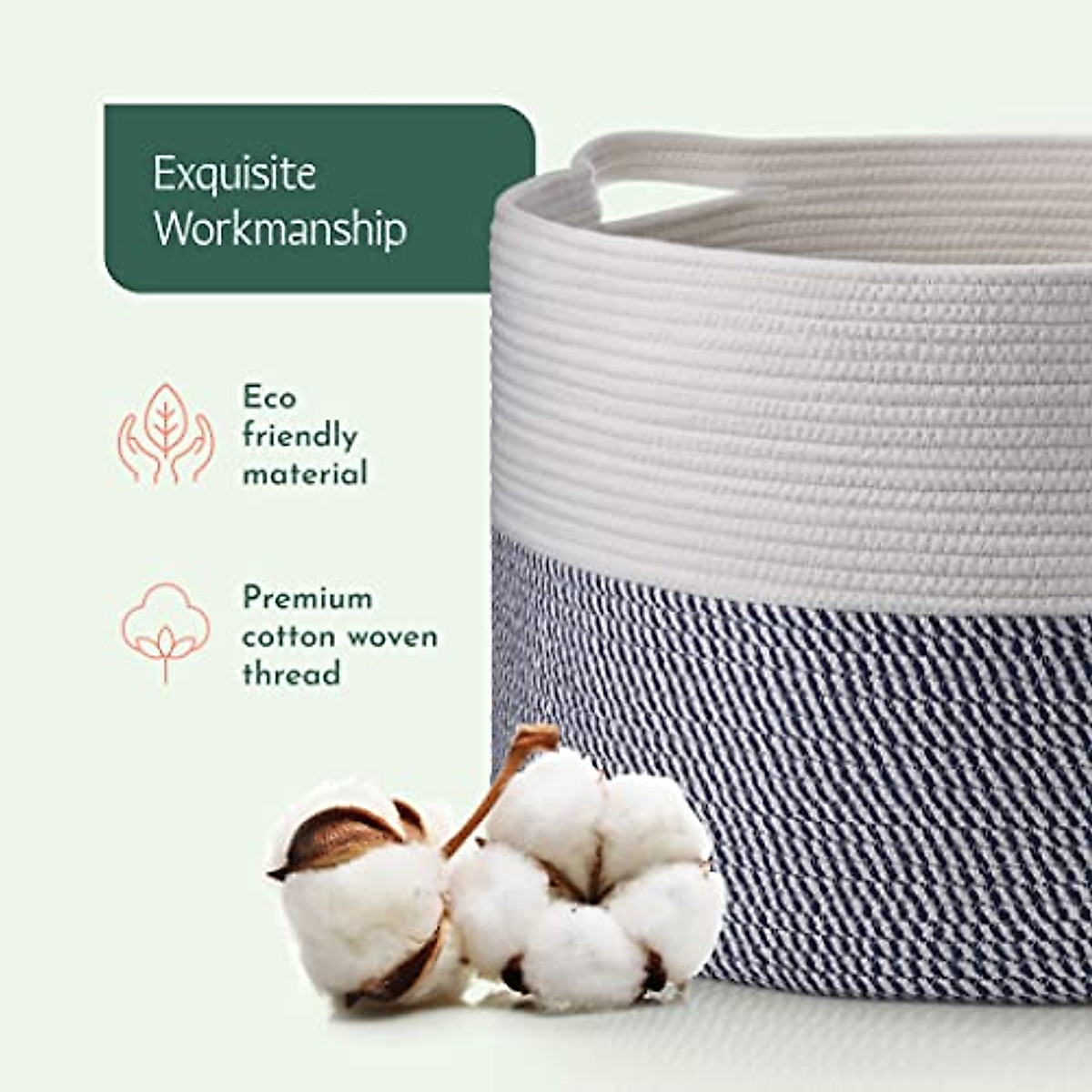 Decorative Jumbo Blanket Basket for Living Room - 100% Cotton Rope Woven Basket for Storage with 2 Easy Carry Handles, Holds up to 40Lb - Ideal for Pillows, Blankets, Laundry Hamper & Baby Toy Bin.