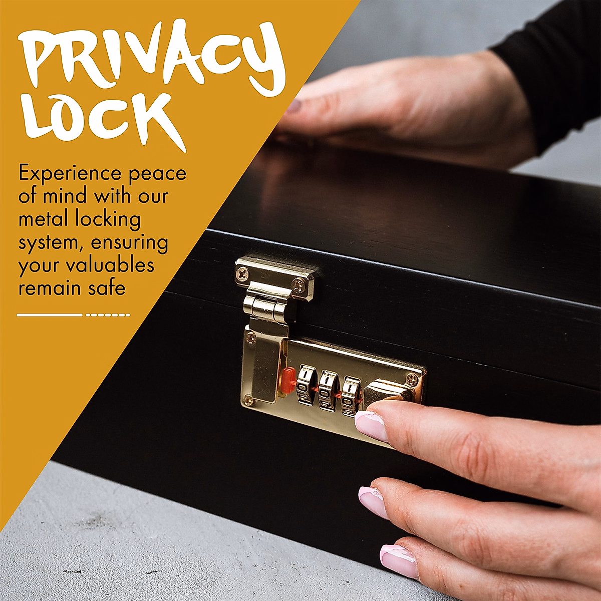 HASHBOX Storage Box - Large Bamboo Box with Rolling Tray and Combination Lock - Wooden Box for Herbs and Accessories