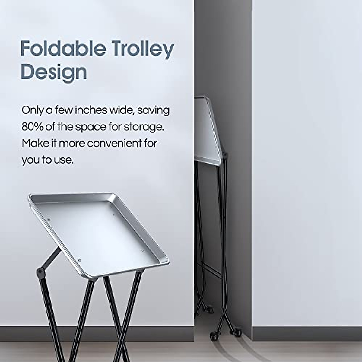 Aluminum Foldaway Folding Service Tray on Wheels