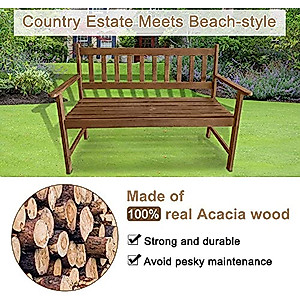 Dkeli Wood Bench Outdoor Bench Porch Bench with Armrests, Acacia Wooden Patio Park Garden Backyard Pool Balcony Furniture, 705lbs Weight Capacity, Natural Oiled