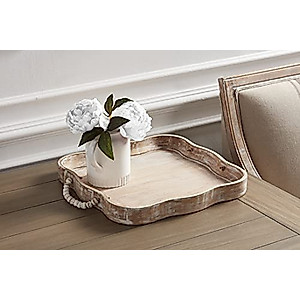 Mud Pie Scalloped Beaded Tray, 18" x 18", Brown