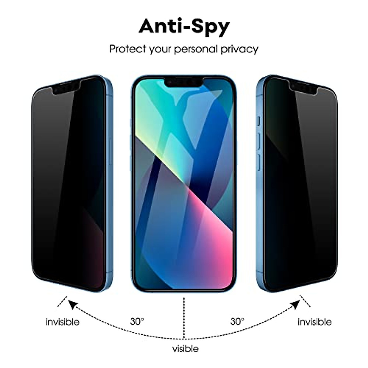 JETech Privacy Screen Protector for iPhone 13 6.1-Inch with Camera Lens Protector (Not for iPhone 13 Pro), Anti-Spy Tempered Glass Film, Easy Installation Tool, 2-Pack Each