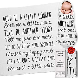 Ocean Drop 100% Cotton Muslin Swaddle Baby Blanket – Hold Me Black Quote with Gift Box for Baptism, Christening Gift, Godson, Goddaughter, Neutral, Baby Shower – Super Soft, Breathable Large 47x47”