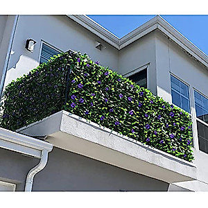 Sumery Expandable Fence Privacy Screen for Balcony Patio Outdoor,Decorative Faux Ivy Fencing Panel,Artificial Hedges (Single Sided Leaves) (1, Green-Flowers)