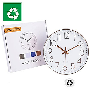 jomparis Modern 12" Battery Operated Non-Ticking Silent Sweep Movement Wall Clock Decorative for Office,Kitchen, Living Room, Bedroom, Bathroom Plastic Frame Glass Cover (Silver,Arabic Numeral)