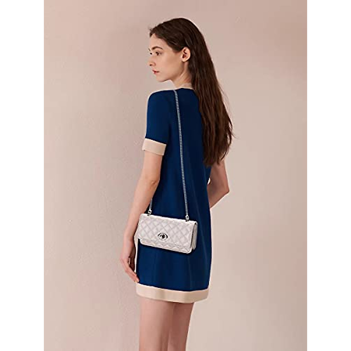 GM LIKKIE Clutch Purse for Women, Evening Envelope Quilted Wallet Bag, Crossbody Foldover Pearl Wedding Shoulder Handbag (Nude Pink)