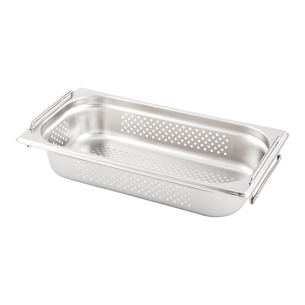 Restaurantware One Third (1/3rd) Perforated Steam Table Pan - 2.5" Deep - Collapsible Handles - Anti Jam - Commercial Grade Stainless Steel - 1ct Box - Met Lux